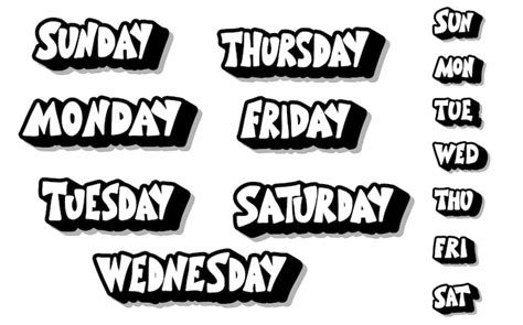 Premium Vector Set Of Days Of The Week Vector Lettering