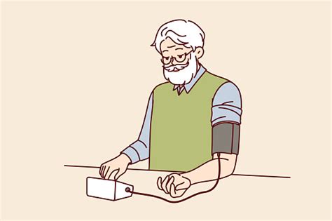 노인은 안압계로 혈압을 측정하고 건강 및 심장 지표를 추적합니다 개념에 대한 스톡 벡터 아트 및 기타 이미지 개념 개념과 주제 걱정하는 Istock