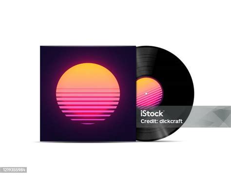 신스 웨이브 증기파 복고풍 웨이브 음악 Lp 비닐 디스크 레코드 모의 흰색 배경에 고립 음악 재생 목록 또는 앨범 표지용