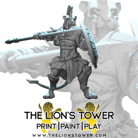 3d Printable Leonin Warrior With Spear 1 32mm Scale Presupported