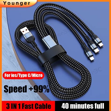 3 In 1 สายชาร์จไนล่อนถัก Usb 6a 120w ชาร์จไวมาก สําหรับ Ios Type C