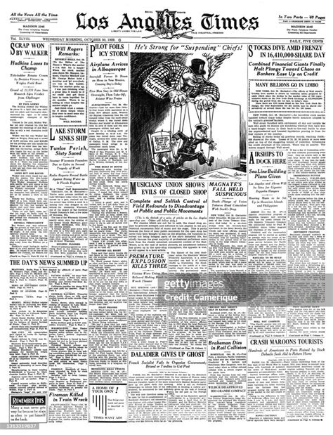 1920s The Los Angeles Times Newspaper October 30 1929 Headline Stocks