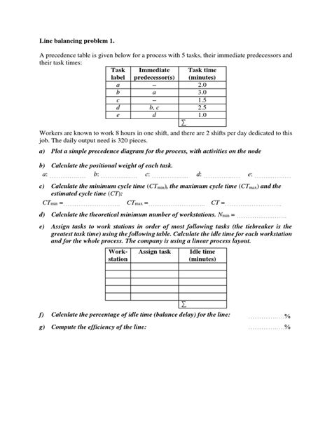Line Balancing Problems Pdf Working Time Areas Of Computer Science