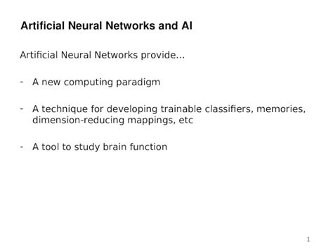 Ppt 1 Artificial Neural Networks And Ai Artificial Neural Networks Provide… A New Computing