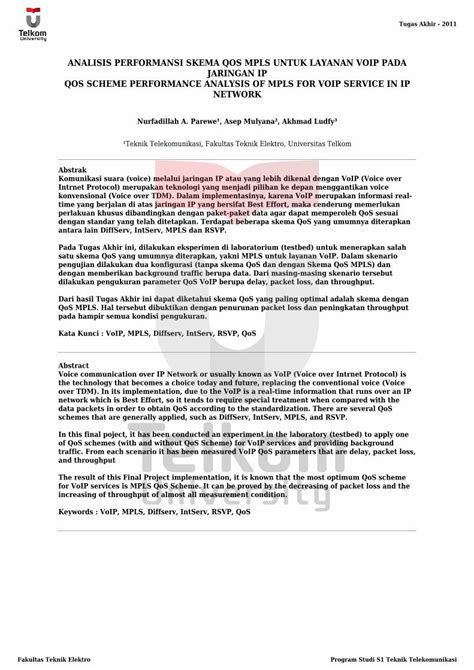 Pdf Analisis Performansi Skema Qos Mpls Untuk …repository Telkomuniversity Ac Id Pustaka Files