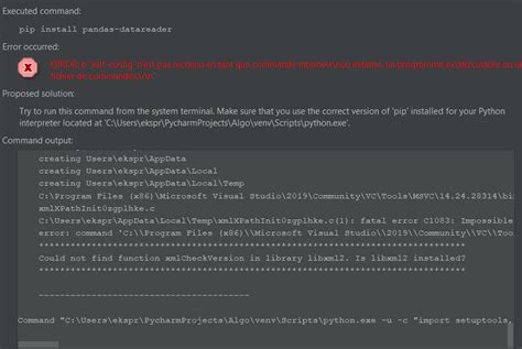 Python Error Installing Pandas Datareader On PyCharm Libxml2
