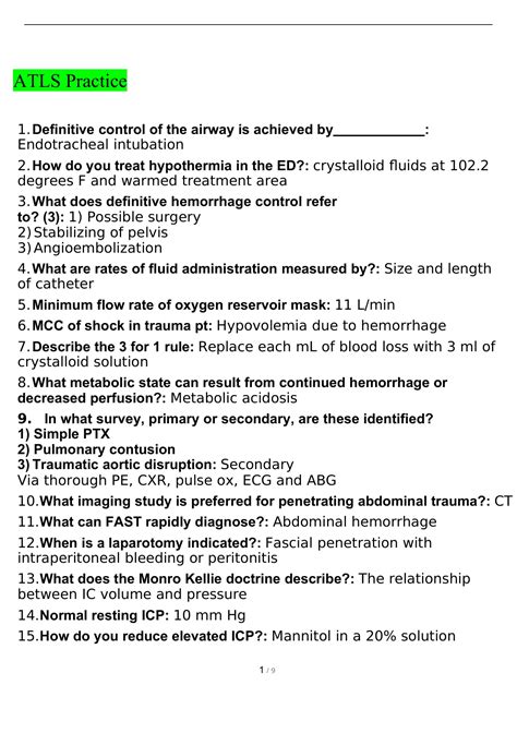 Atls Practice Questions And Answers 2022 2023 With Complete Solutions Atls Practice Stuvia Us