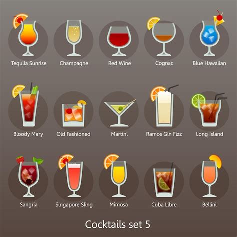 Premium Vector Vector Flat Cocktails Icon Set5