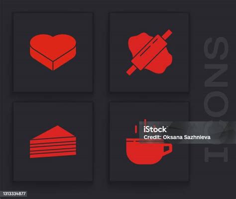 세트 커피 컵 하트 모양의 상자에 사탕 반죽과 케이크 아이콘에 롤링 핀 벡터 검은색에 대한 스톡 벡터 아트 및 기타 이미지 검은색 경영자 나비매듭 Istock