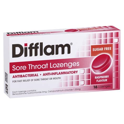 Difflam Sugar Free Raspberry 16 Lozenges Nz