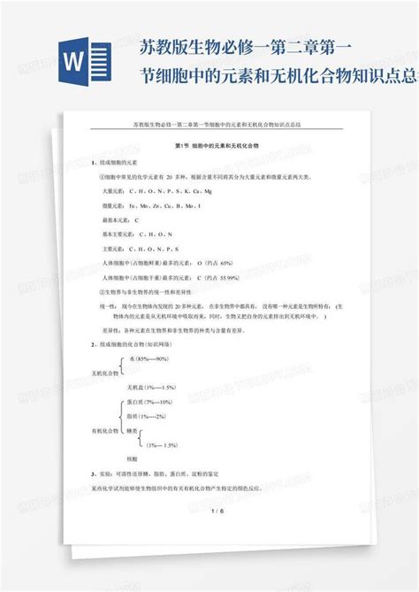 苏教版生物必修一第二章第一节细胞中的元素和无机化合物知识点总结word模板下载编号qykjvoza熊猫办公