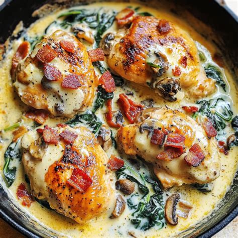 Smothered Chicken With Creamed Spinach Bacon And Mushrooms Recipes