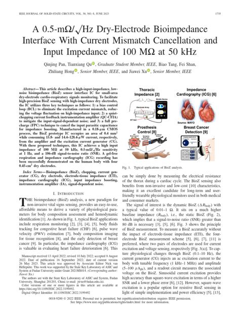 A 05 M Hz Dry Electrode Bioimpedance Interface With Current Mismatch Cancellation And Input