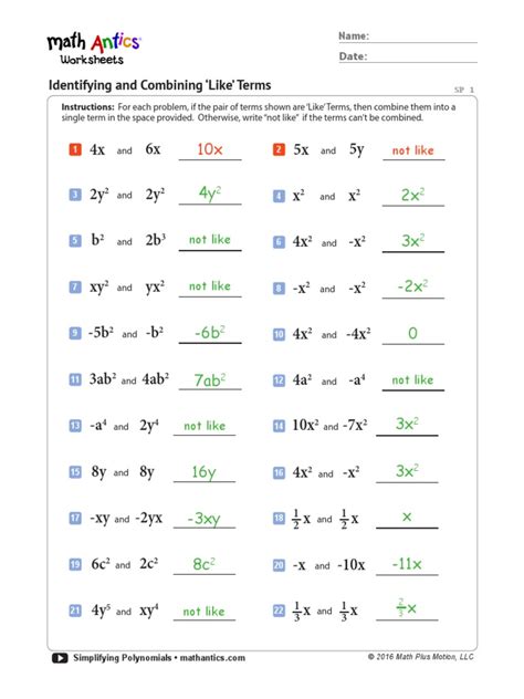 Worksheets Simplifyingpolynomials Answers Pdf Mathematics