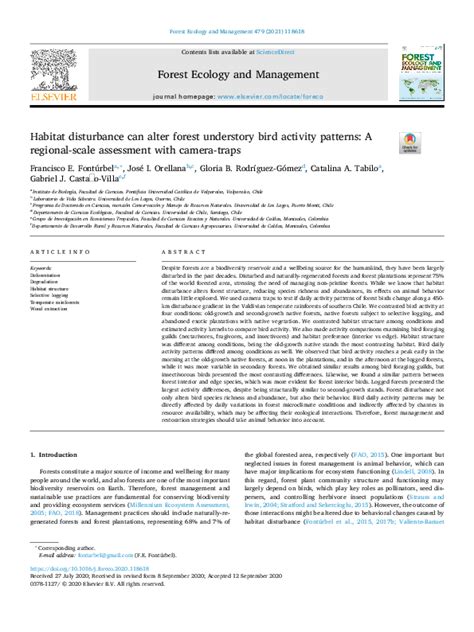Pdf Habitat Disturbance Can Alter Forest Understory Bird Activity