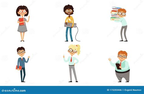 Funny Nerds And Geeks Cartoon Characters Collection Smart Students In