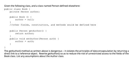 Solved Given The Following Class And A Class Named Person Chegg