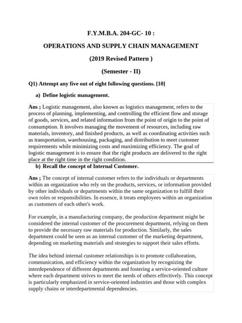 204 Operation And Supply Chain Management Model Ans Pdf Supply Chain Supply Chain Management