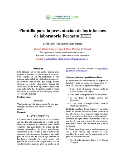 Plantilla Informe Ieee Pdf Experimentar Teoría