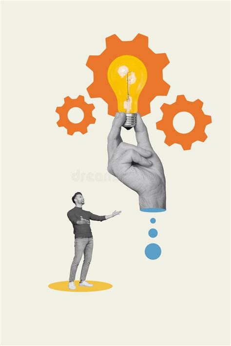 Vertical Collage Picture Of Excited Mini Black White Colors Guy Big Arm