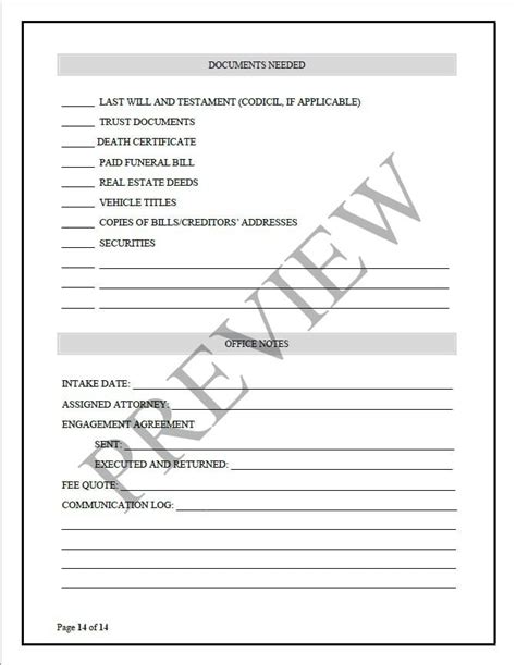 Probate Intake Form Questionnaire Attorney Form Etsy