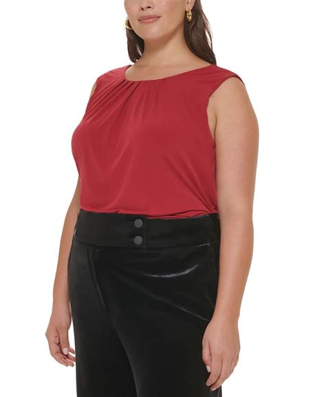 Calvin Klein Plus Size Sleeveless Pleat Neck Top Macys