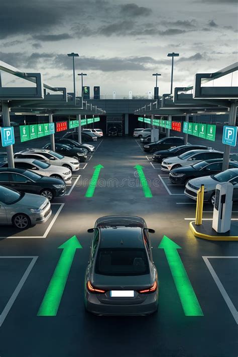 smart parking lot with led guidance system stock illustration