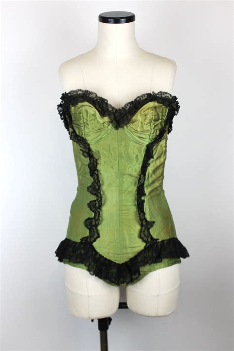 Rare 1960s Vintage Parisian Showgirl Costume By Charmis Green Retro