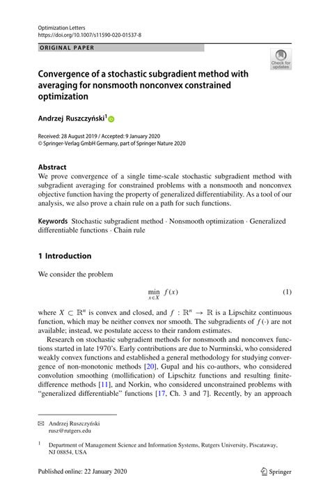 Pdf Convergence Of A Stochastic Subgradient Method With Averaging For