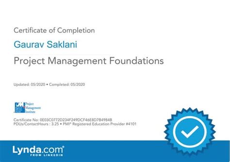 certificate of completion project management foundations quality ppt