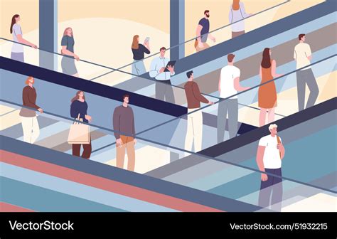 People On Escalators Men Women Move Up And Down Vector Image