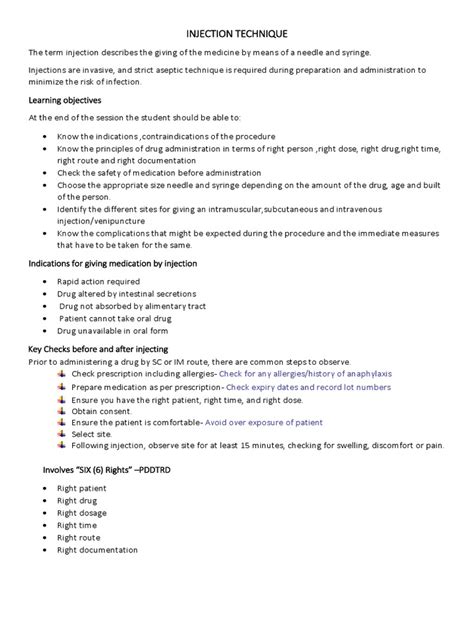 Injection Techniques Pdf Intravenous Therapy Injection Medicine