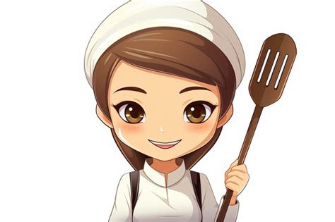 Premium Photo Vector Of Cute Hijab Chef Girl Holding Cartoon Spatula