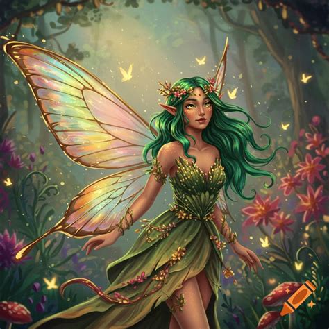 A Small Leafy Green Fairy With Delicate Wings Sits On A Large Red