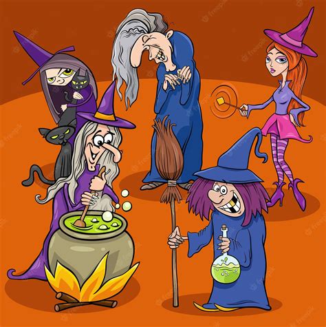 Grupo De Personajes Cómicos De Cuento De Hadas De Brujas De Dibujos