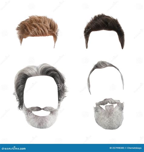 Fashionable Men`s Hairstyles And Beards Isolated On White Collage