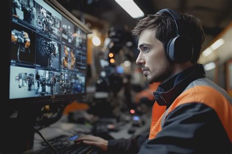 Engineer Manager Monitors And Controls Robotic Arm Automation System In