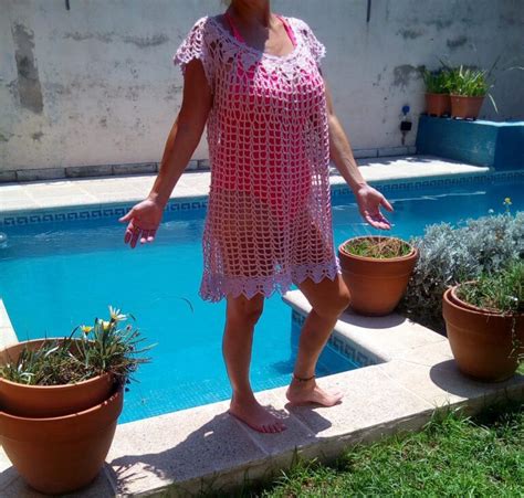 VESTIDO PLAYERO TEJIDO CROCHET HILO MACRAMÉ DE ALGODÓN TALLE M L XL