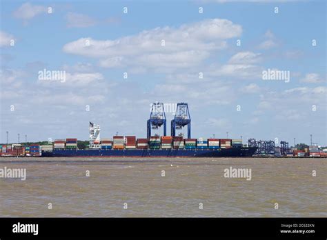 Container Ship Als Juno Docked At The Port Of Felixstowe Suffolk Uk