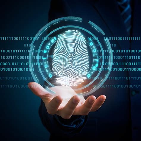 Premium Photo Hand Extends With Digital Holographic Fingerprint Surrounded By Binary Code