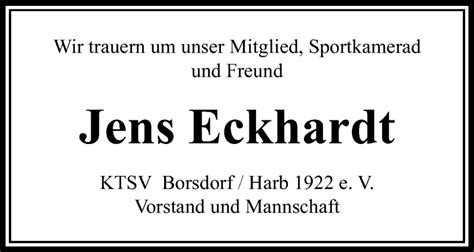 Traueranzeigen Von Jens Eckhardt Vrm Trauerde