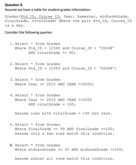 Question Assume We Have A Table For Babe Grades Chegg Com