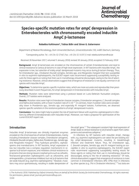 Species Specific Mutation Rates For Ampc Derepression In