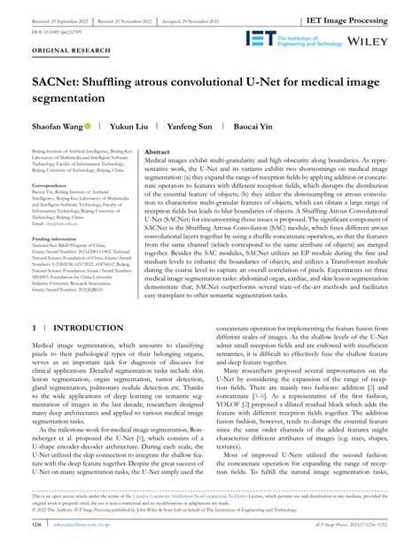 Pdf Sacnet Shuffling Atrous Convolutional U‐net For Medical Image