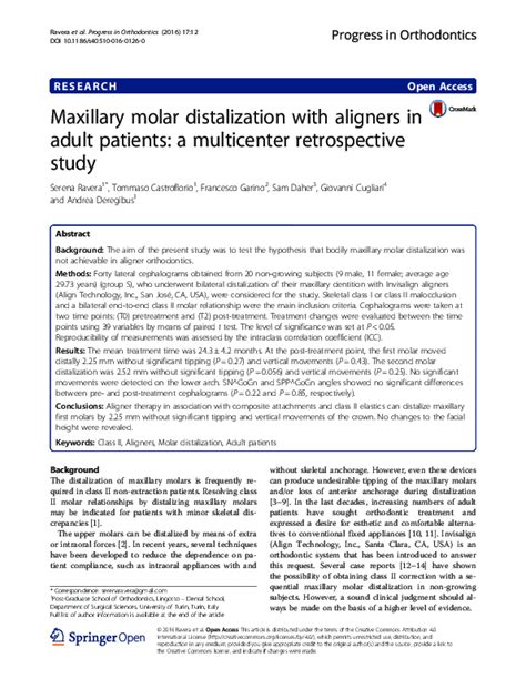Pdf Maxillary Molar Distalization With Aligners In Adult Patients A