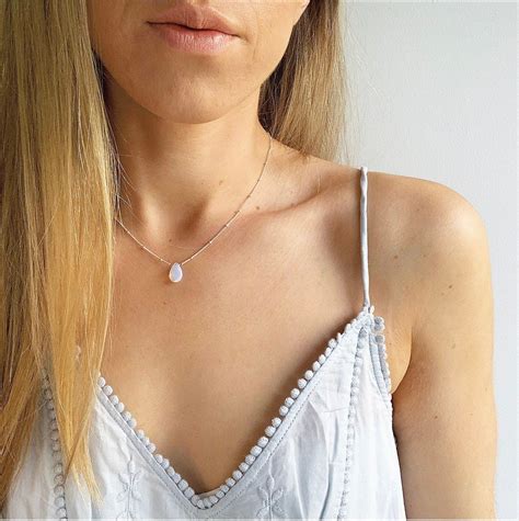 Teardrop 925 Sterling Silver Beaded Silver Necklace Opalite Etsy Uk