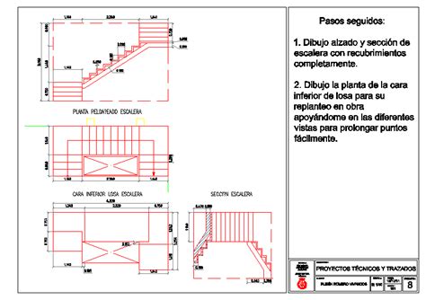 Planos De Trazados Y Replanteos Escalera Hormigón Armado En Proyectos