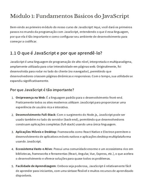 Fundamentos Do Javascript Início Rápido Pdf Script Java Tipo De