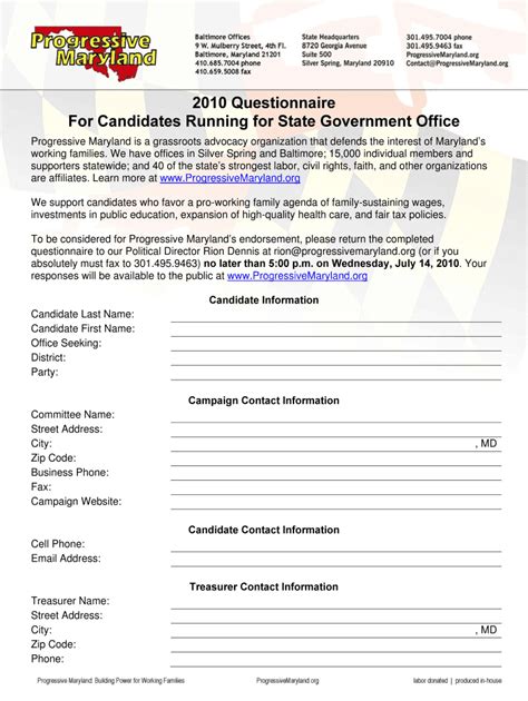 Fillable Online Progressive Maryland Governor General Assembly