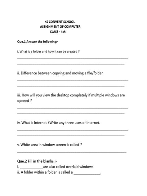 Assignment 4th Class Pdf Operating System Technology Microsoft